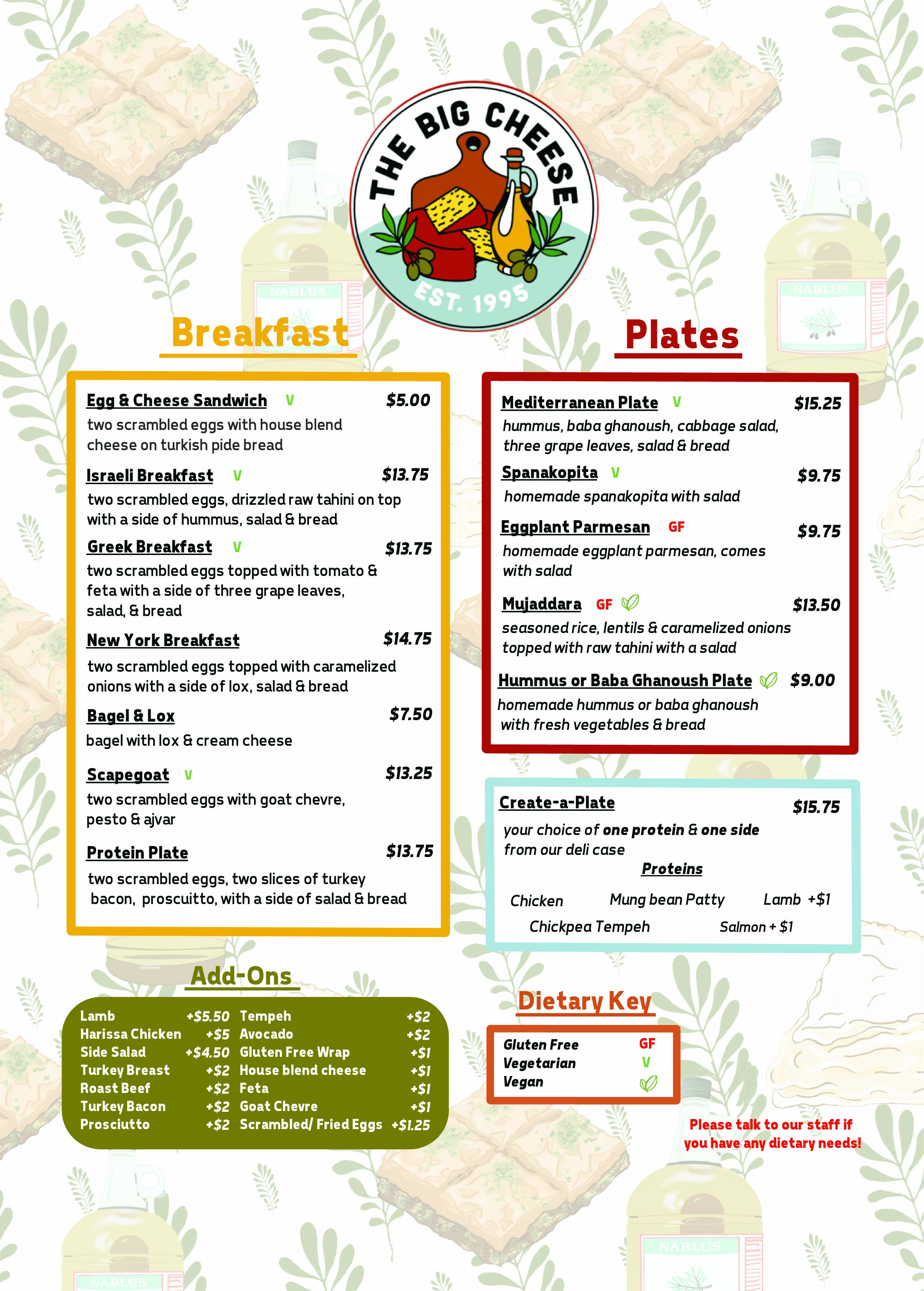 Menu | The Big Cheese, Rosendale